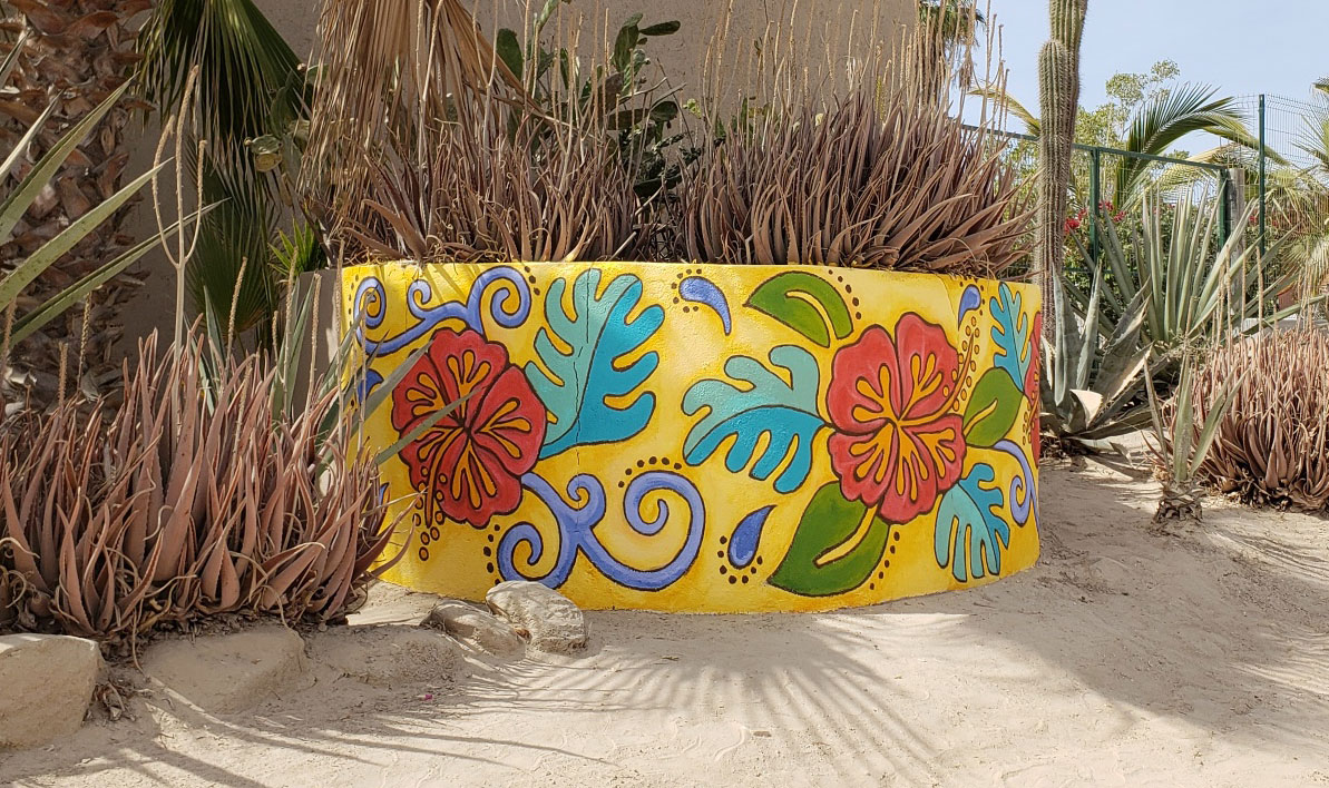 Colorful Painted Hibiscus Mural - Colorful Art by Lindy Gaskill